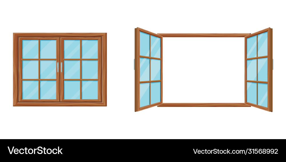 Wooden window template closed and open modern Vector Image