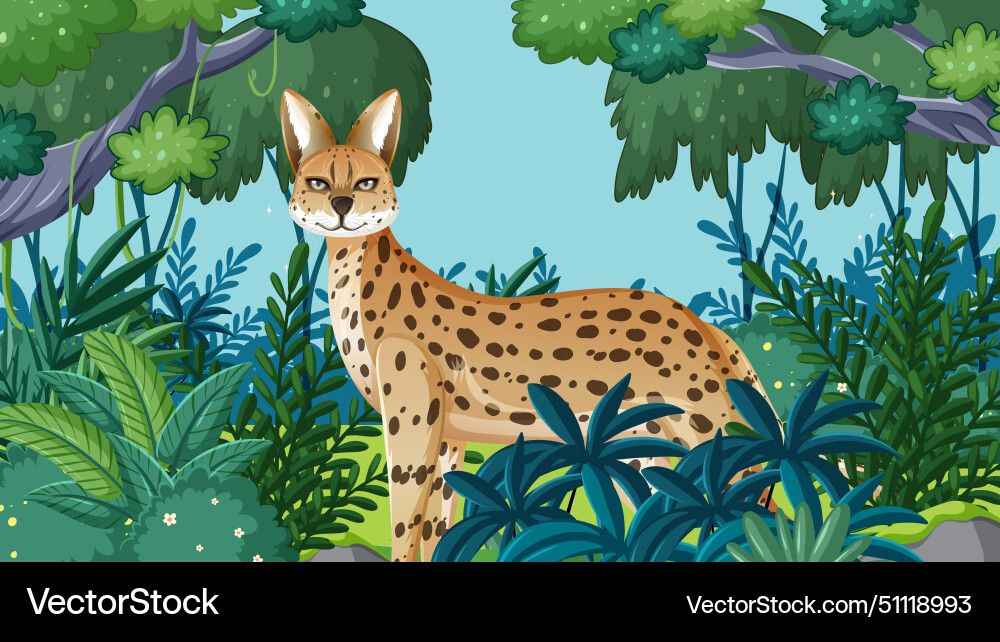 A serval in dense forest Royalty Free Vector Image