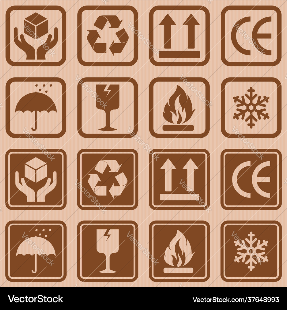 Cardboard box packaging symbols Royalty Free Vector Image