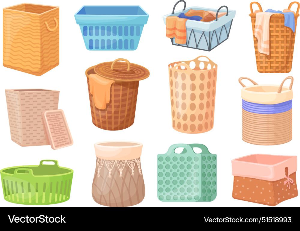 Cartoon laundry baskets plastic round basket Vector Image