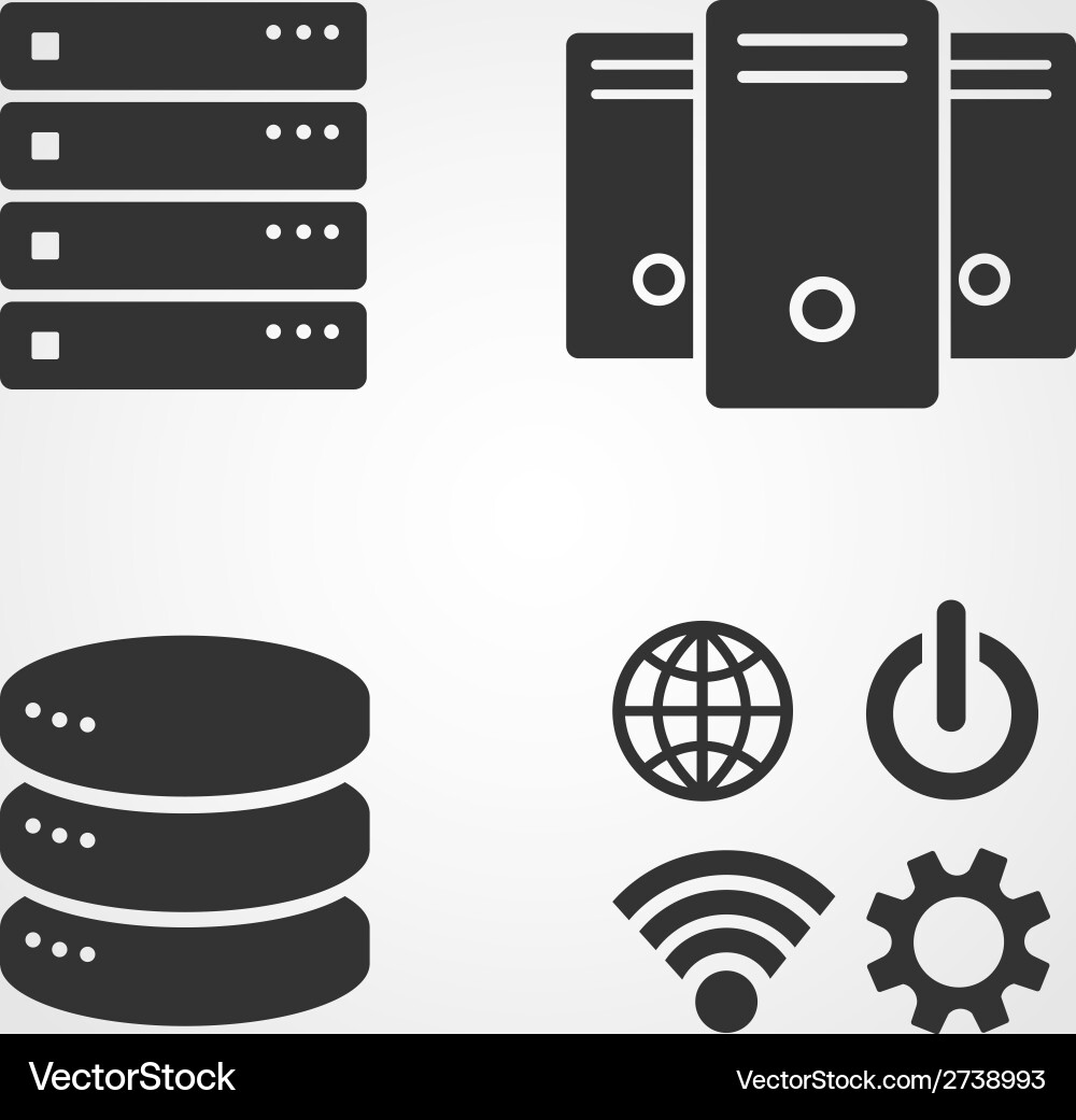 Computer server icons set flat design Royalty Free Vector