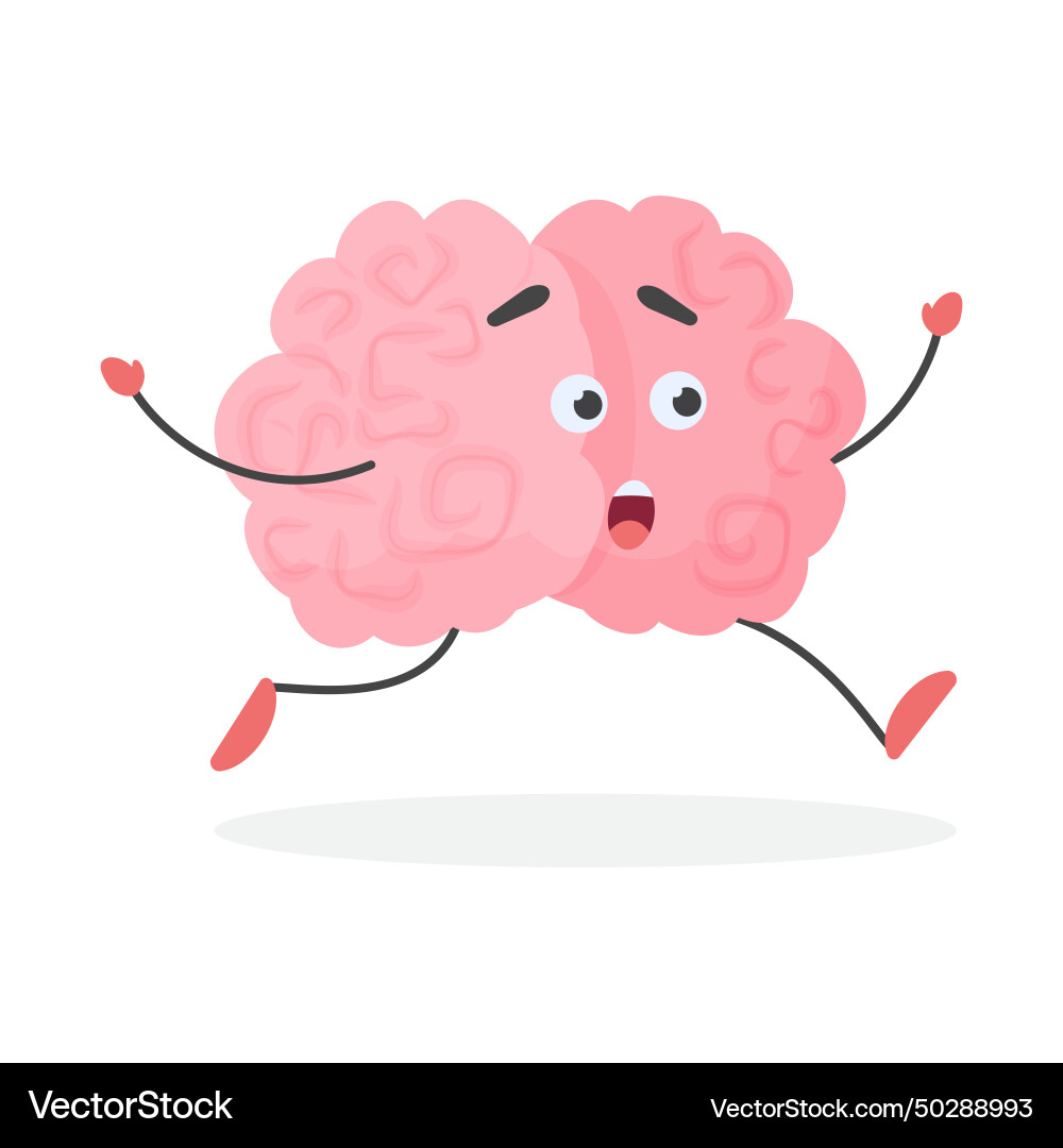 Cute human brain character running funny mascot Vector Image