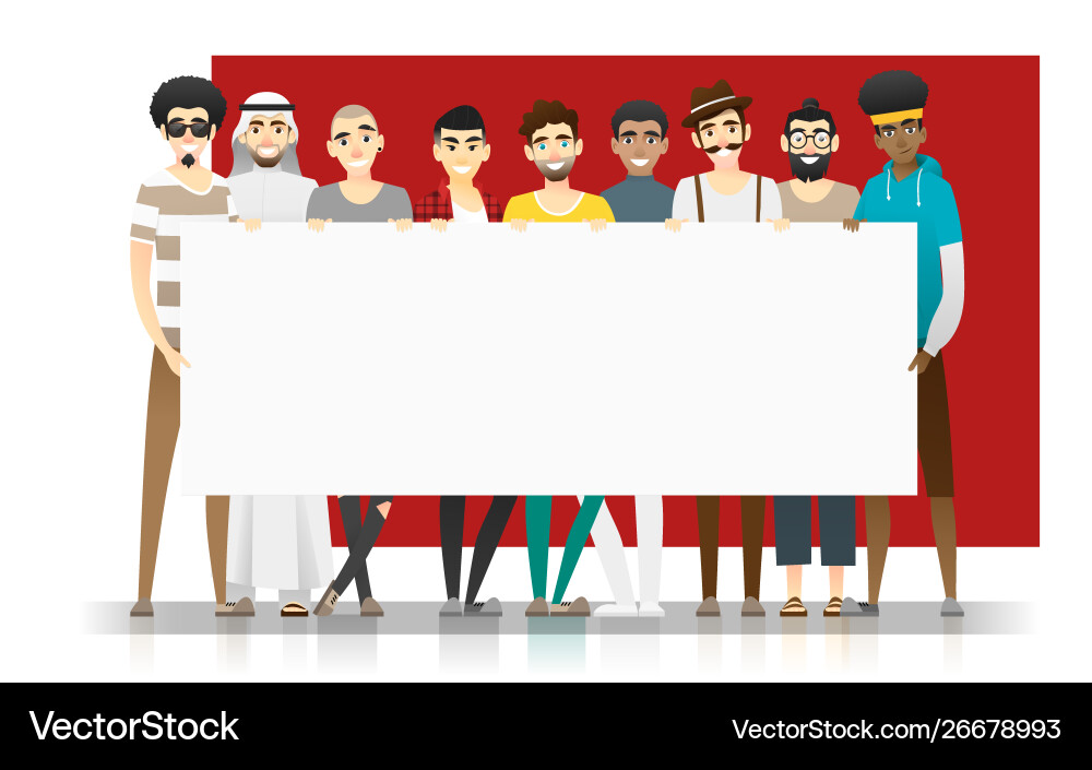 Group multi ethnic men holding empty board Vector Image