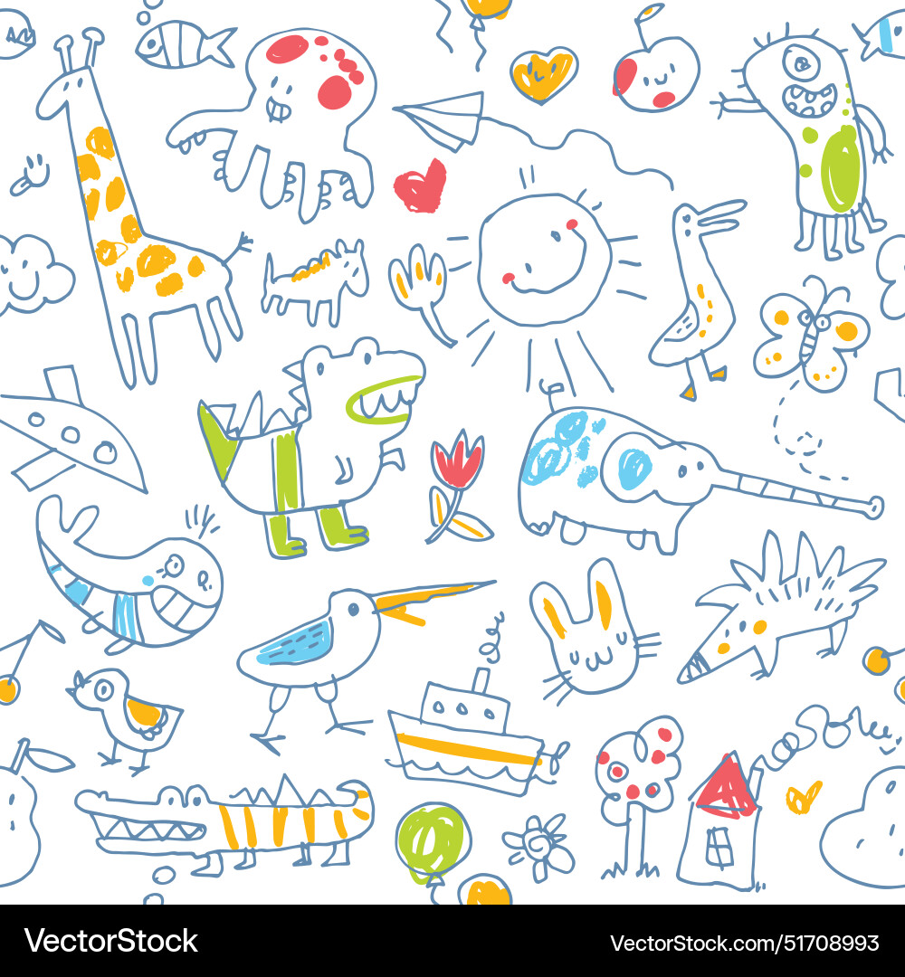 Hand-drawn kids doodle set of baby scribbles Vector Image