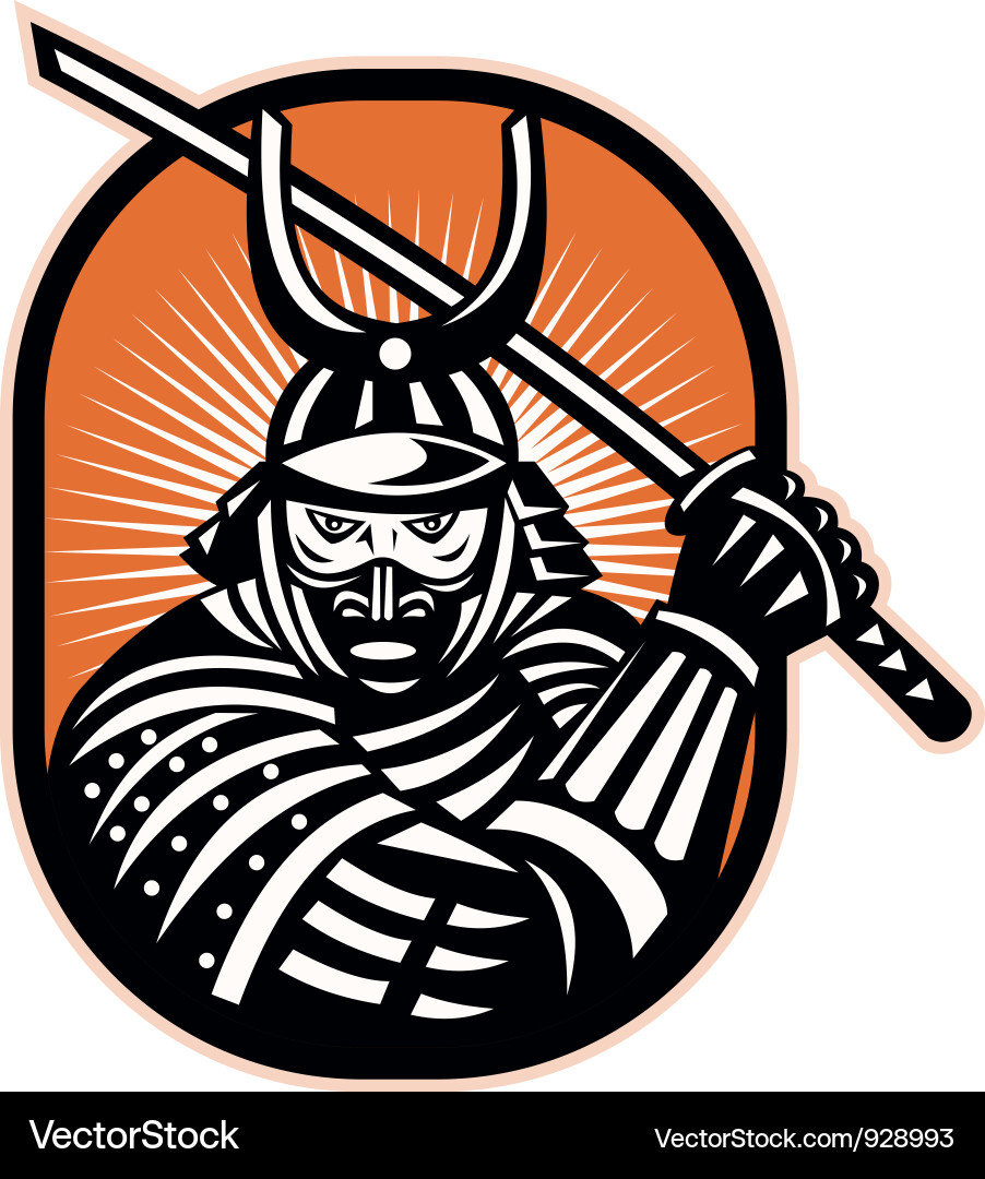 Japanese samurai warrior sword retro Royalty Free Vector