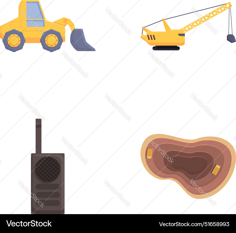 Quarrying icons set cartoon machine Royalty Free Vector