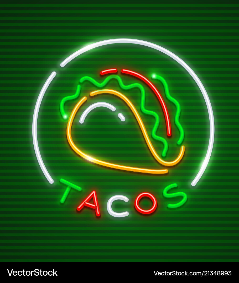 Tacos neon emblem mexican Royalty Free Vector Image
