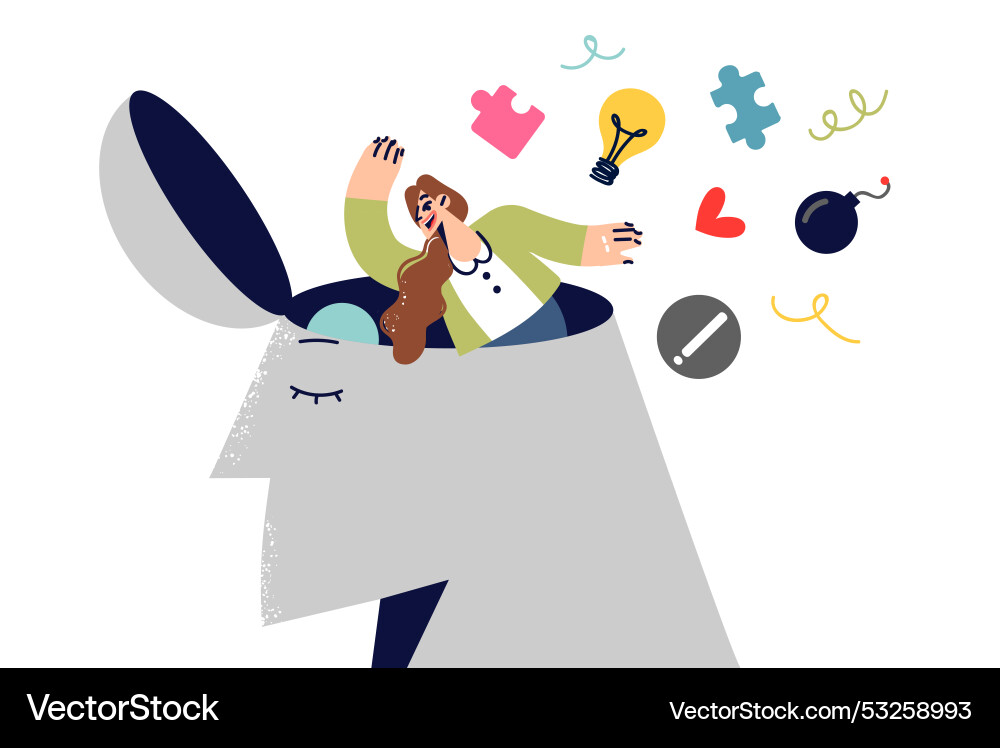 Woman engaged in information detox clearing head Vector Image