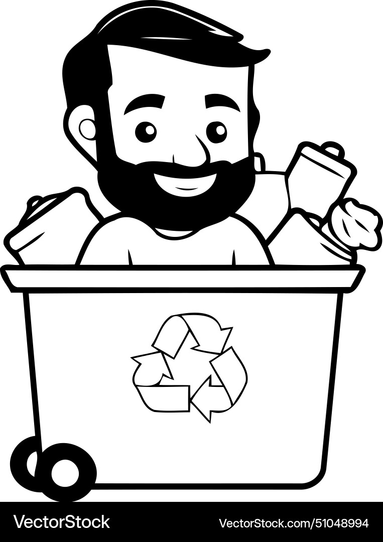 Cartoon man with recycle bin in style Royalty Free Vector