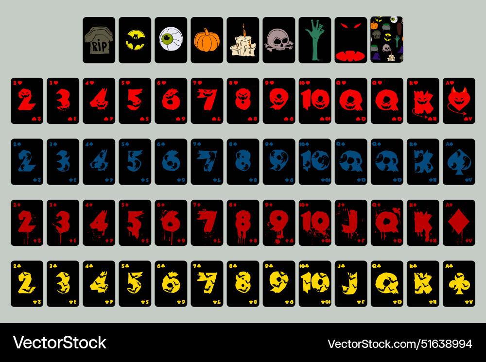 Halloween playing cards poker set numbers from 2 Vector Image