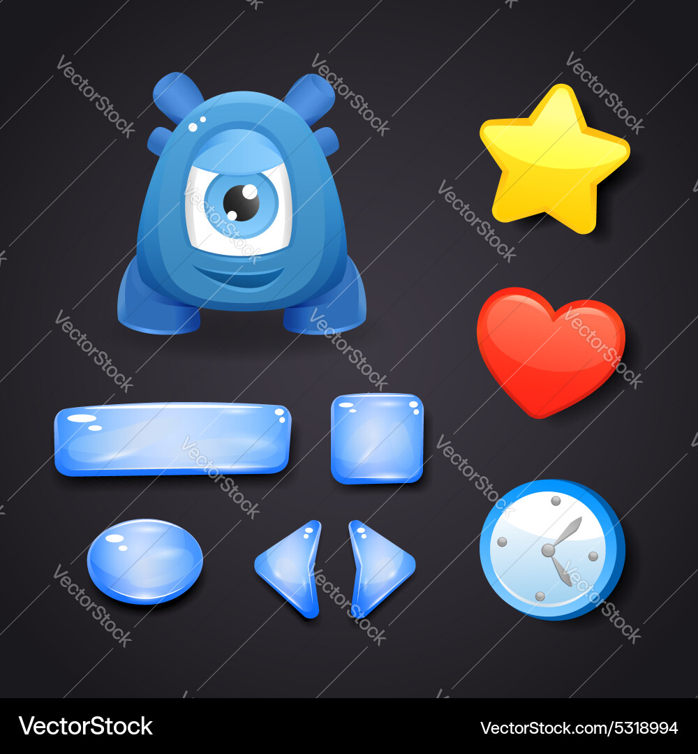 Monster Spiel UI Icons Lizenzfreies Vektorbild