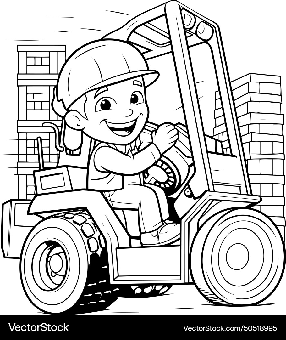 Cartoon boy driving a forklift for coloring book Vector Image