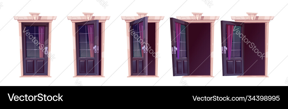 Cartoon door opening motion sequence animation set