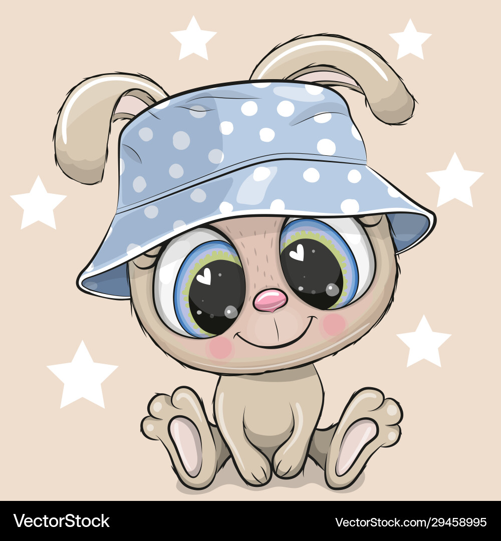 Cartoon rabbit in a blue panama hat Royalty Free Vector