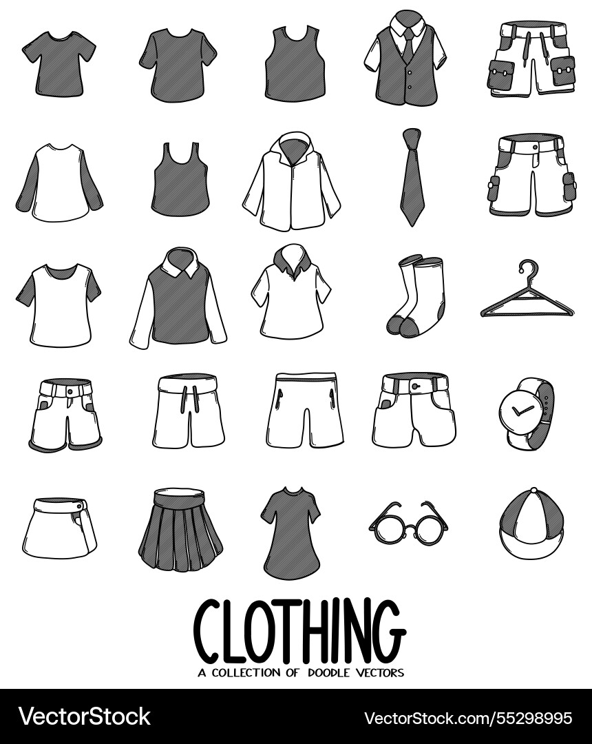 Clothing related doodle icon set drawing sketch Vector Image