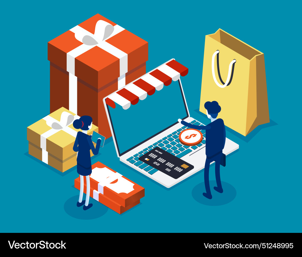 Customer order and buy on laptop screen isometric Vector Image