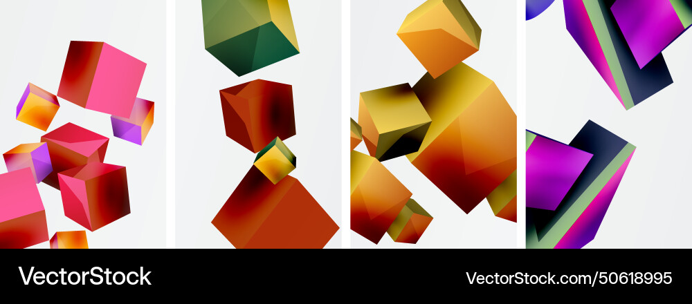 Flying 3d shapes cubes and other geometric Vector Image
