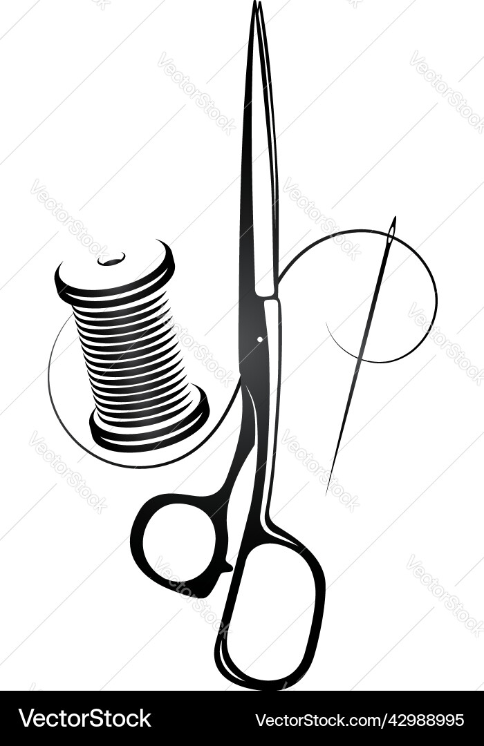 Scissors needle and spool of thread symbol Vector Image