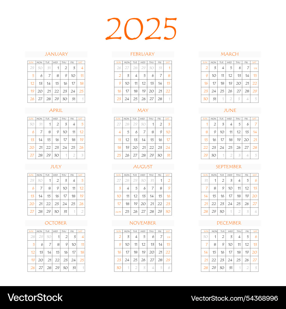 2025 calendar planner corporate week template Vector Image