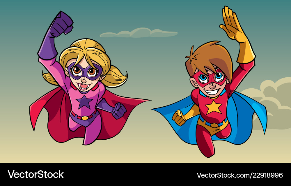 Boy and girl flying together Royalty Free Vector Image