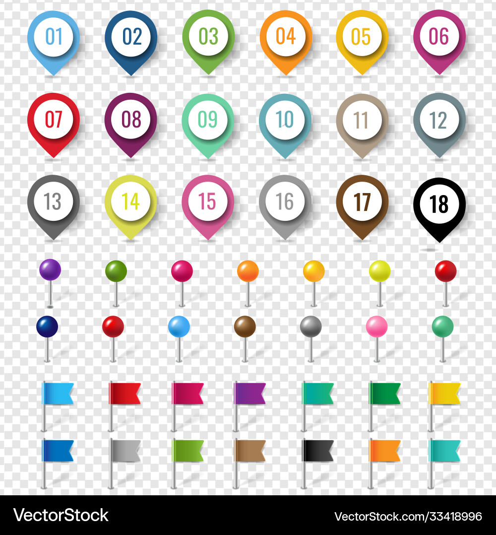 Colorful location pin set isolated transparent Vector Image