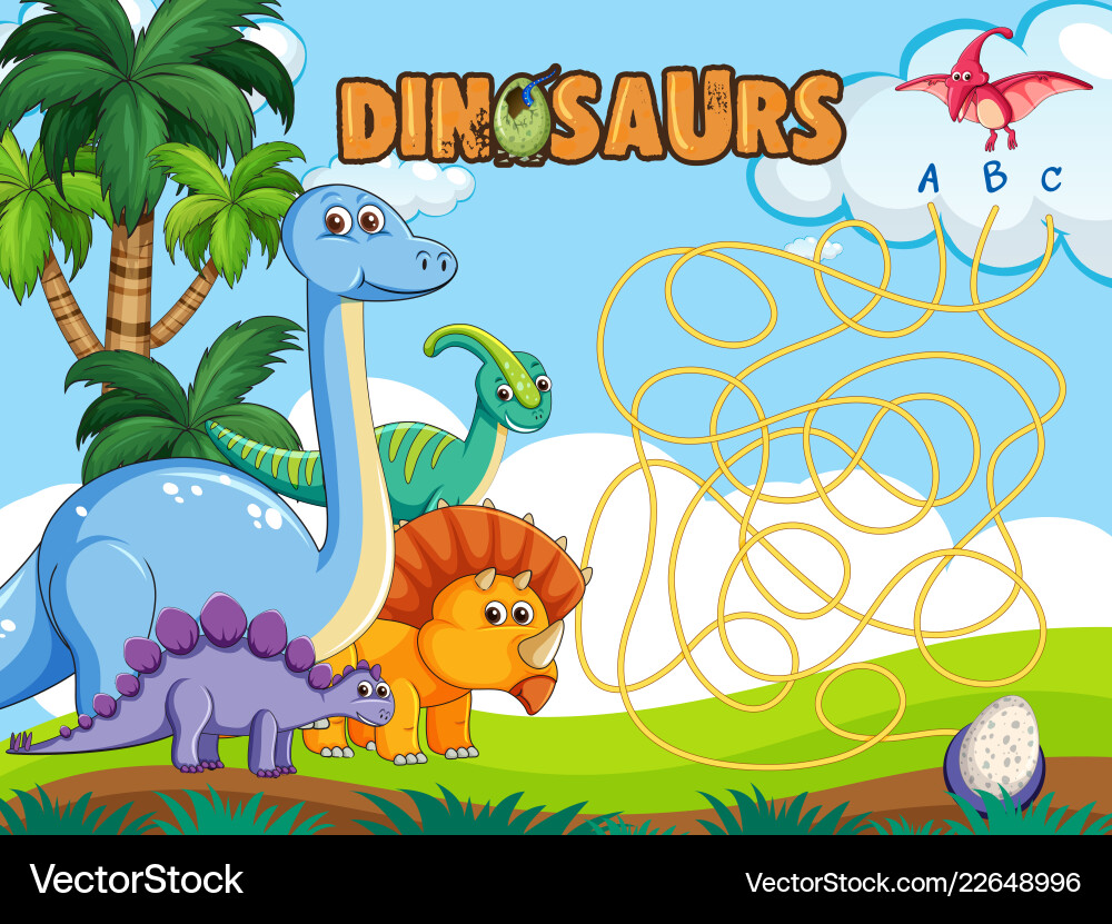Dino board game template Royalty Free Vector Image