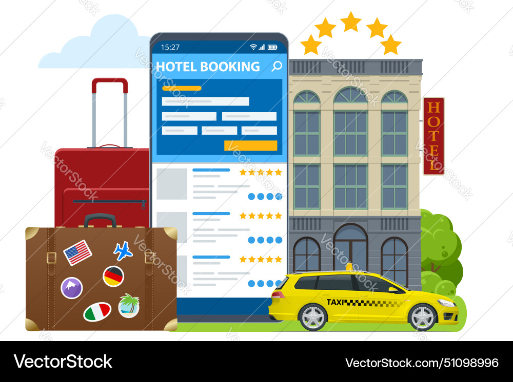 Isometric online hotel booking concept buying Vector Image