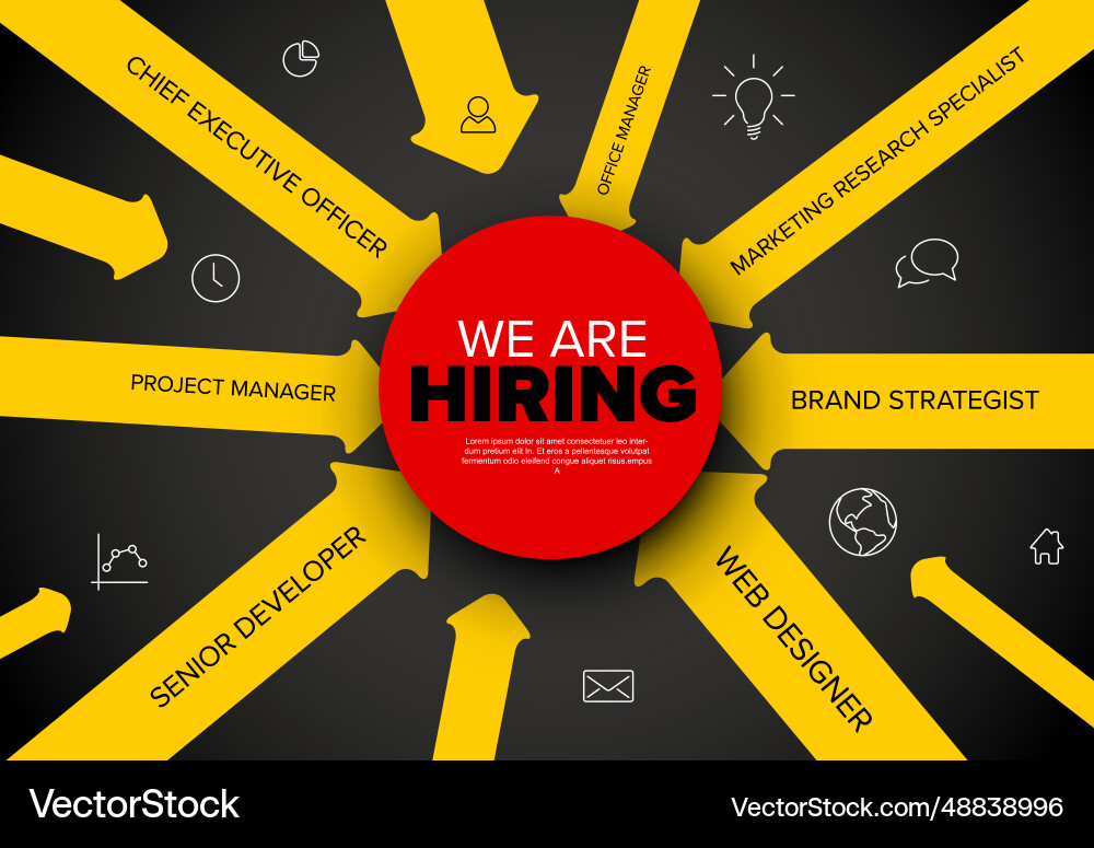 We are hiring dark red and yellow minimalistic Vector Image
