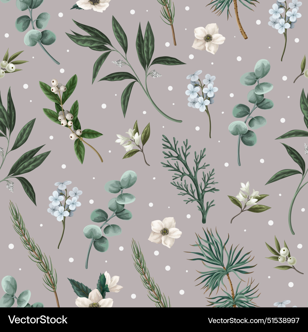 Botanical seamless pattern with christmas flowers Vector Image