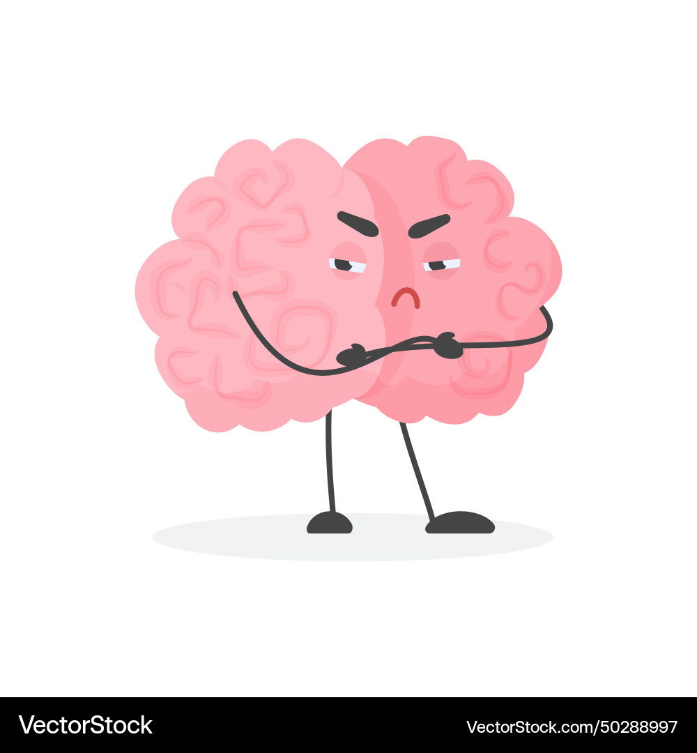 Cute angry human brain character standing Vector Image