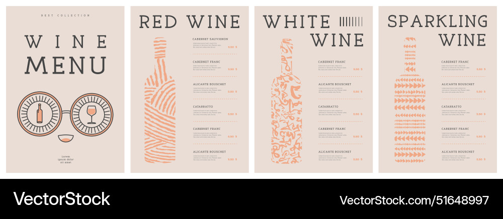 Restaurant wine menu design with bottles Vector Image