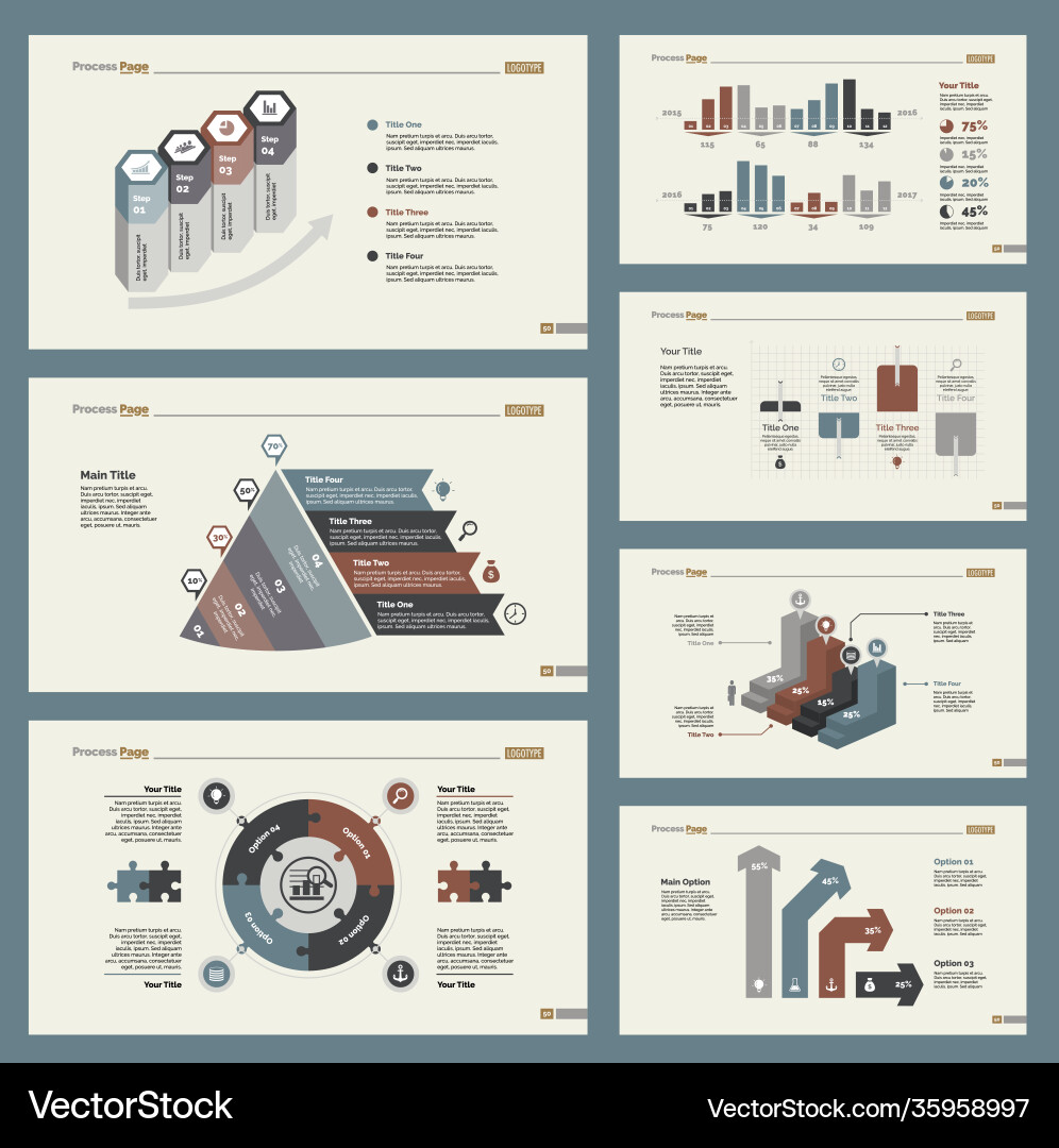 Seven training slide templates set Royalty Free Vector Image