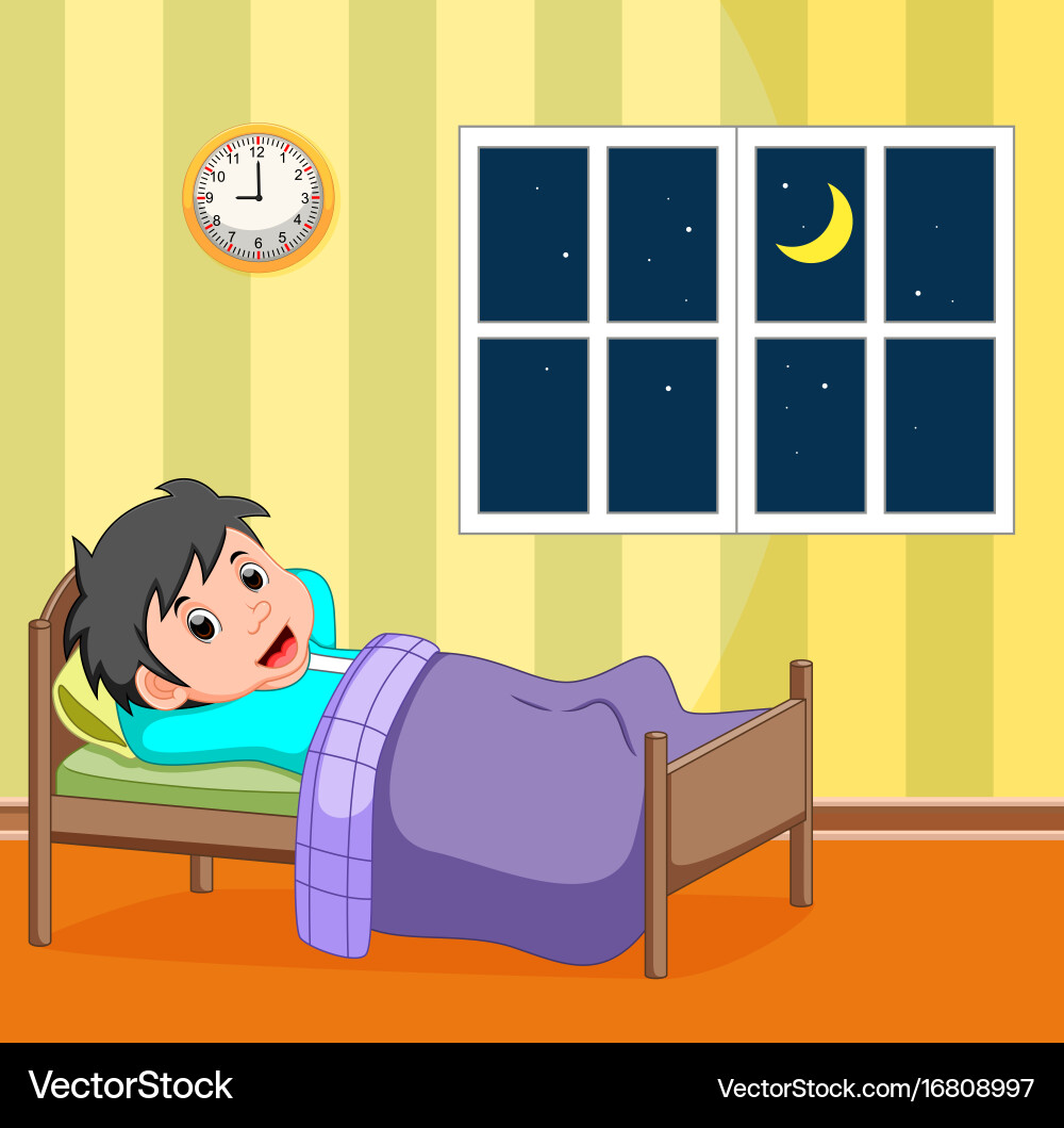 Smile little boy sleeping in the bed Royalty Free Vector