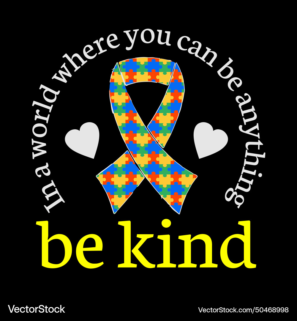 Autism awareness kindness ribbon heart Royalty Free Vector