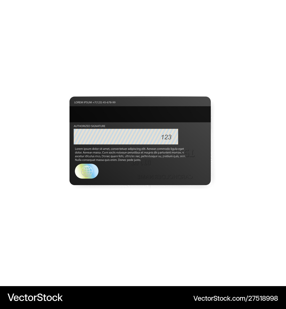 Back view black credit or debit bank card Vector Image