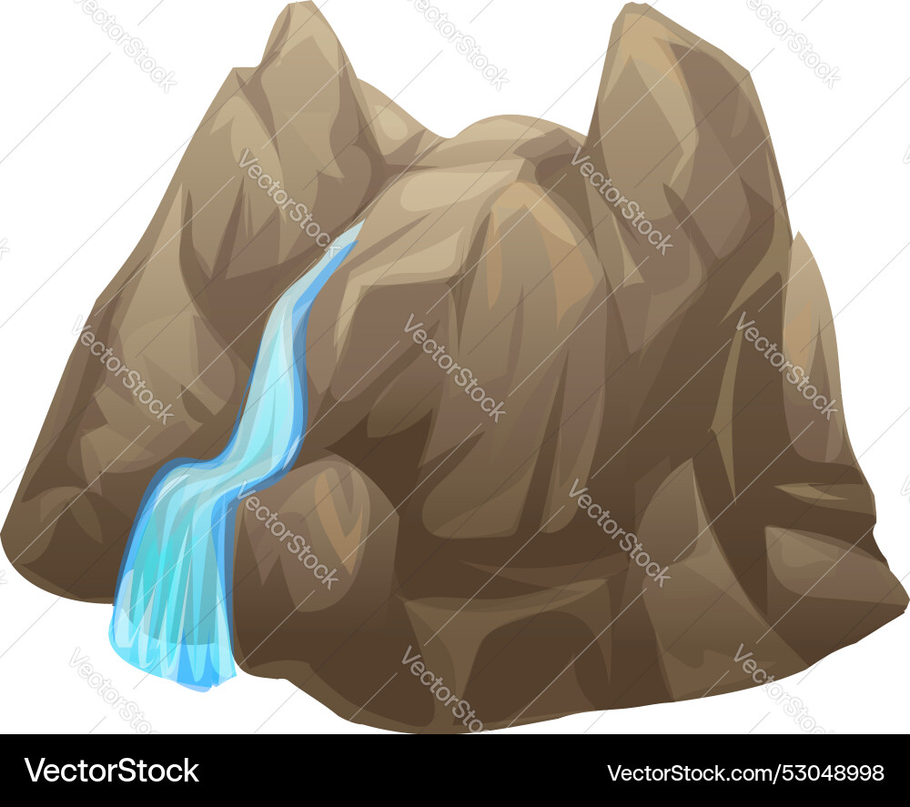 Blue waterfall cascading down cartoon rocks Vector Image