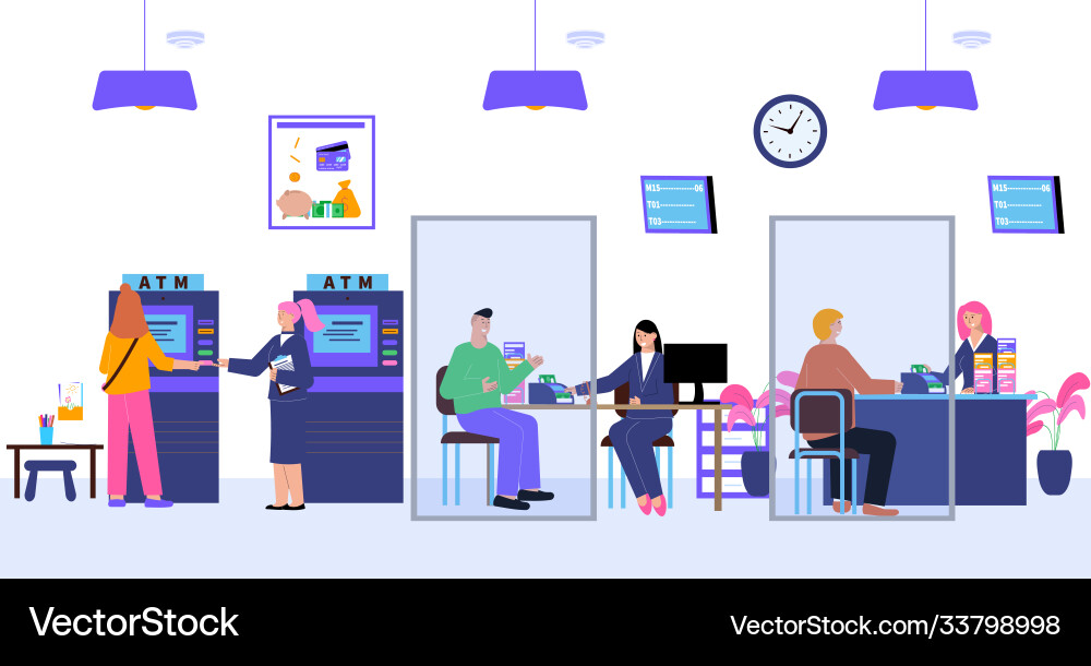 Cash desk bank flat composition Royalty Free Vector Image