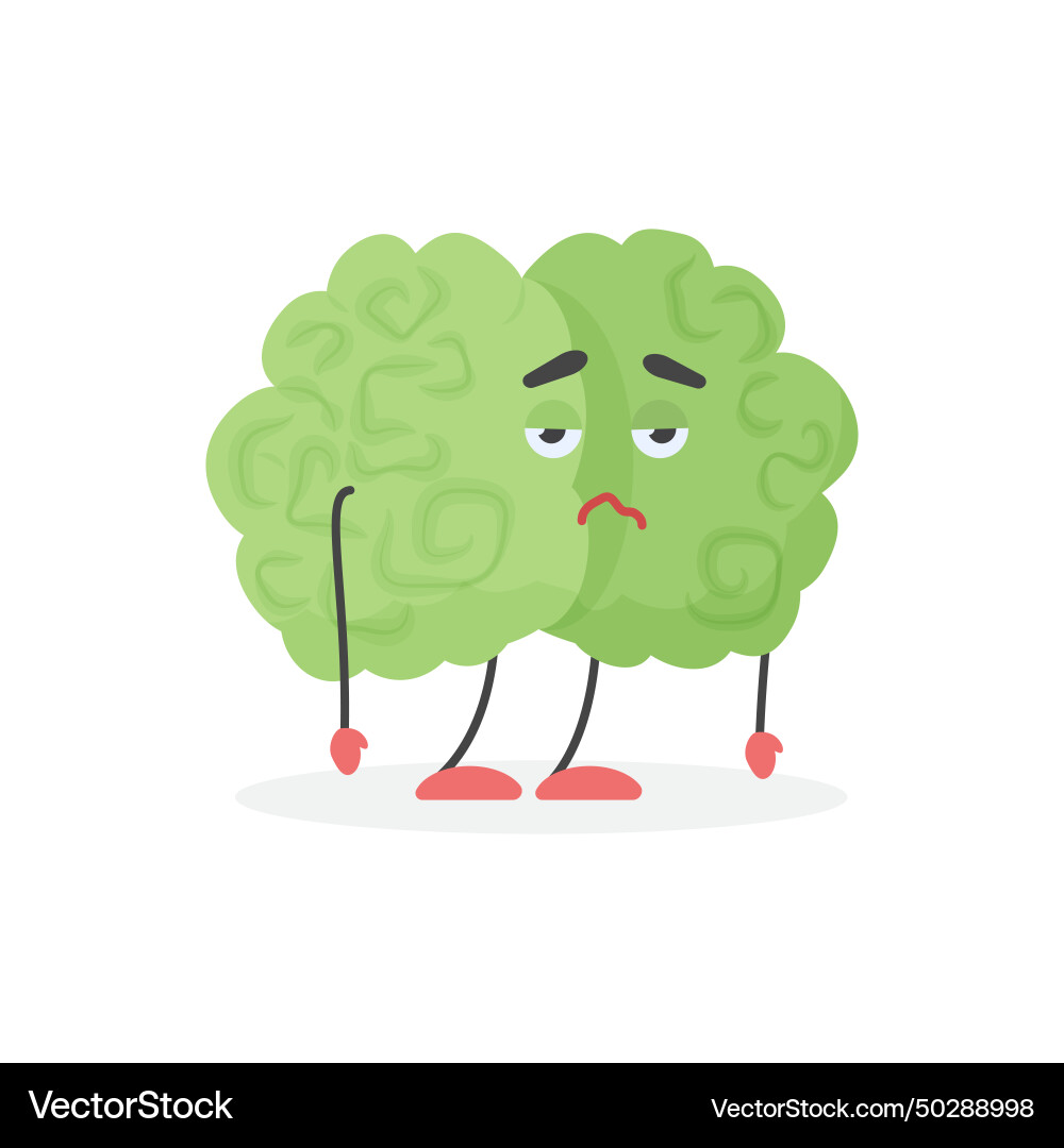 Cute tired sad green human brain character Vector Image