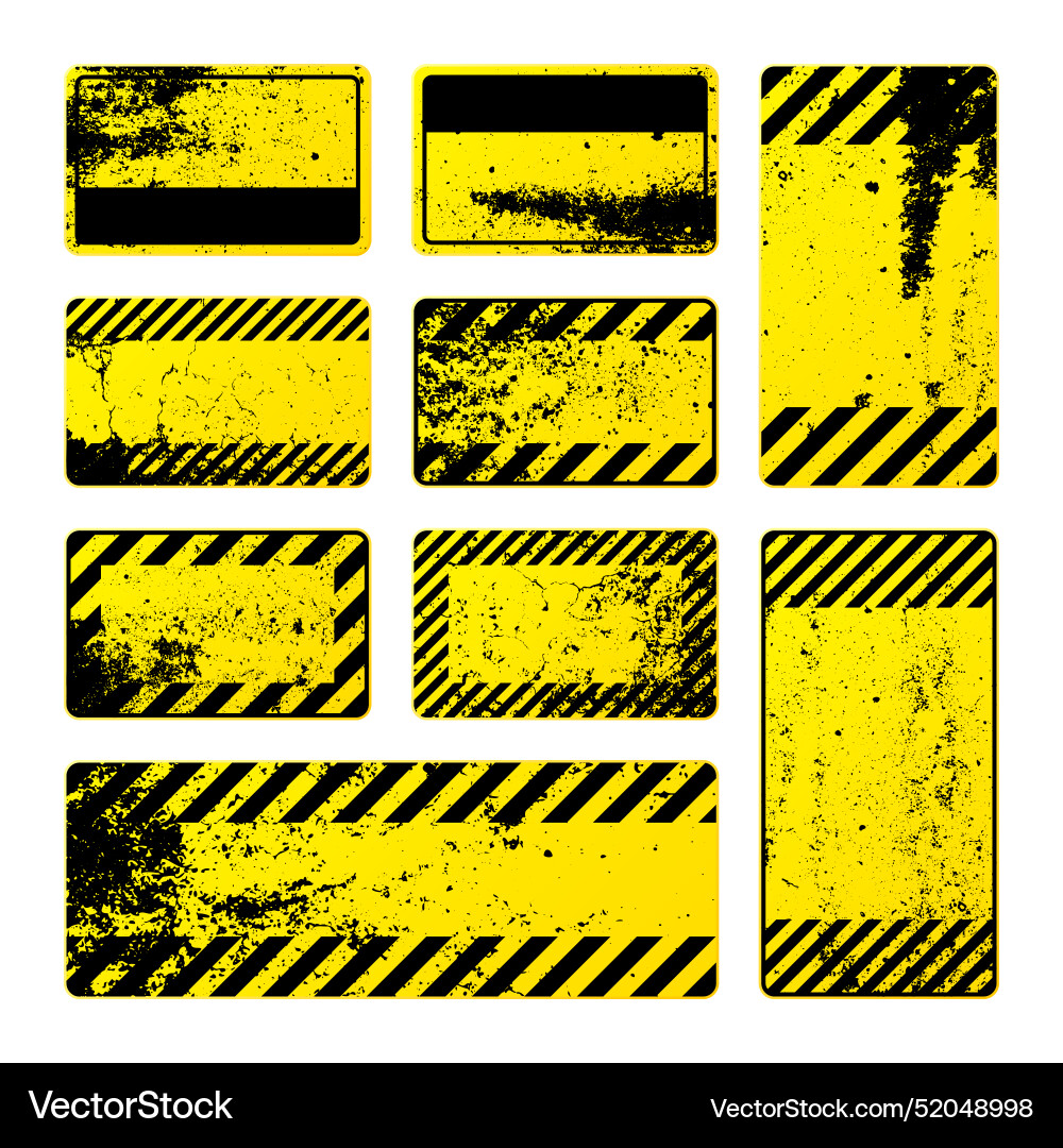 Various yellow grunge warning signs with diagonal Vector Image