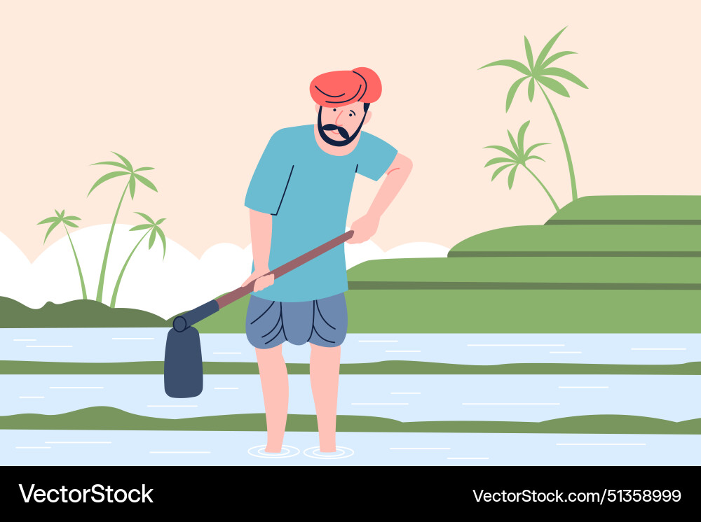 Asian farmer indian agriculture worker with tool Vector Image