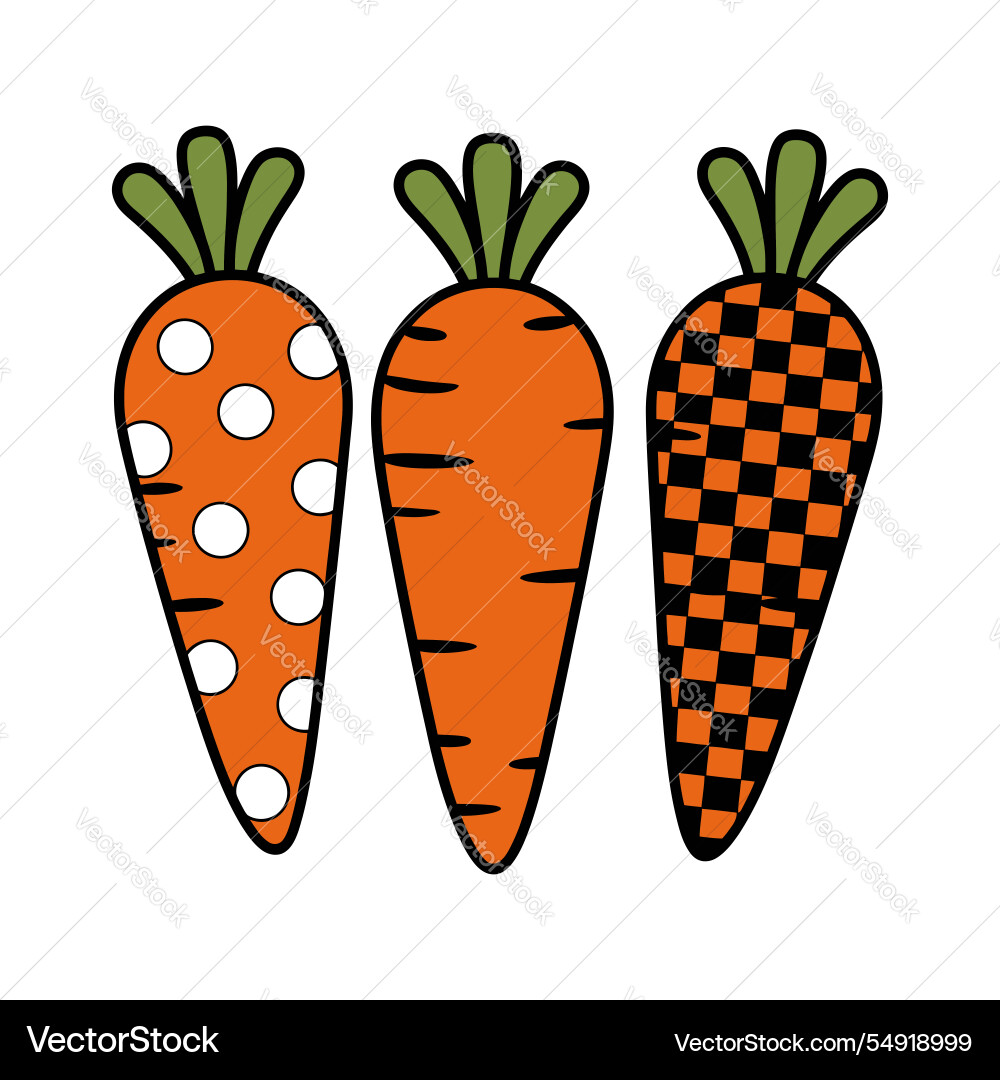 Easter carrot trio with patterns Royalty Free Vector Image