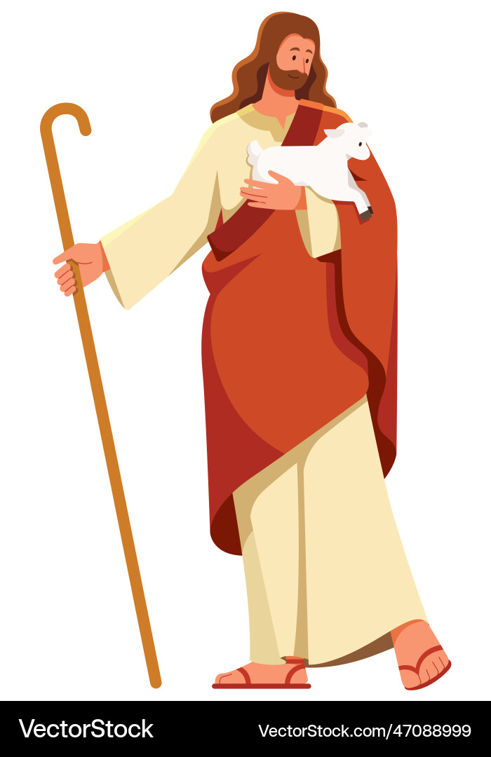 Jesus the good shepherd on white Royalty Free Vector Image