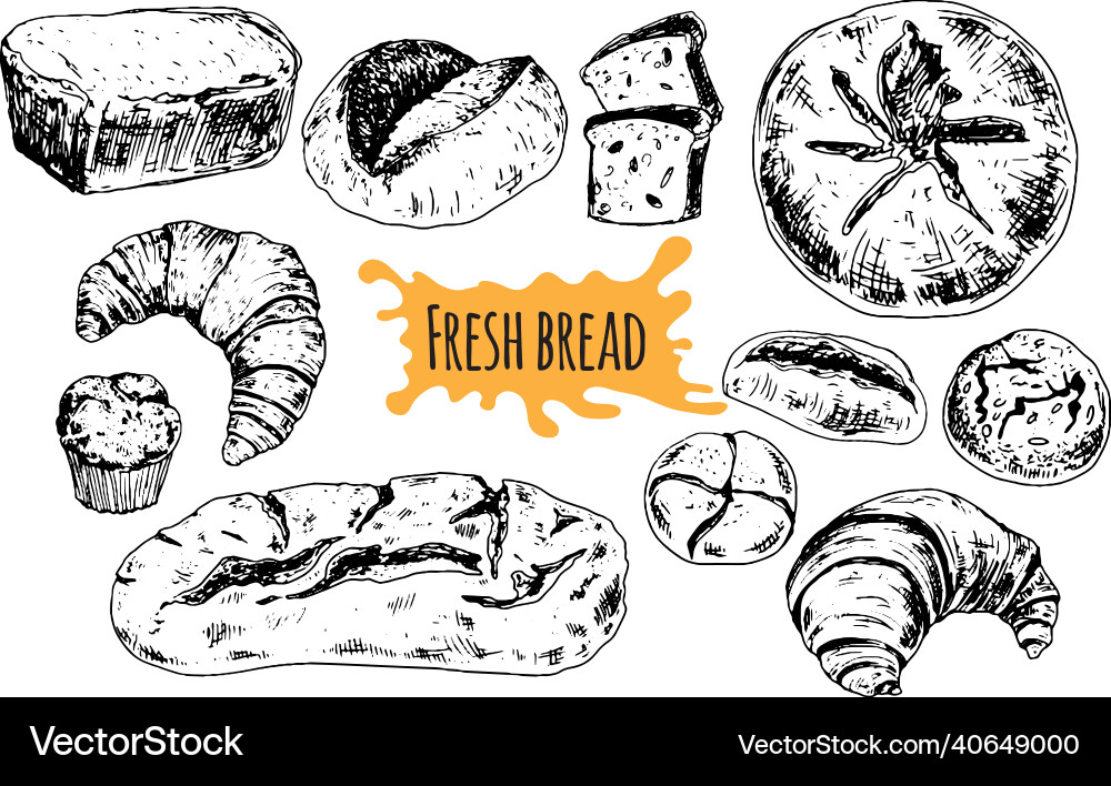 Bakery background linear graphic bread Royalty Free Vector