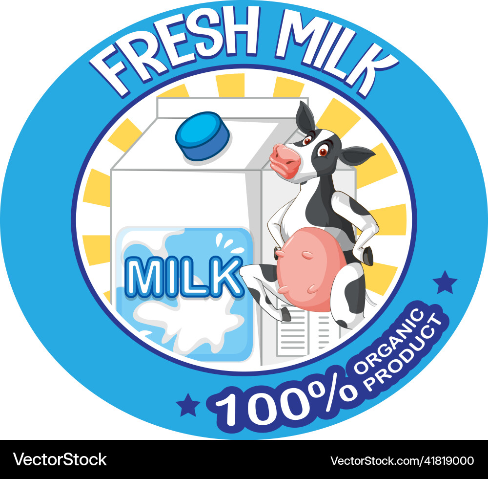 Cartoon cow with fresh milk label Royalty Free Vector Image
