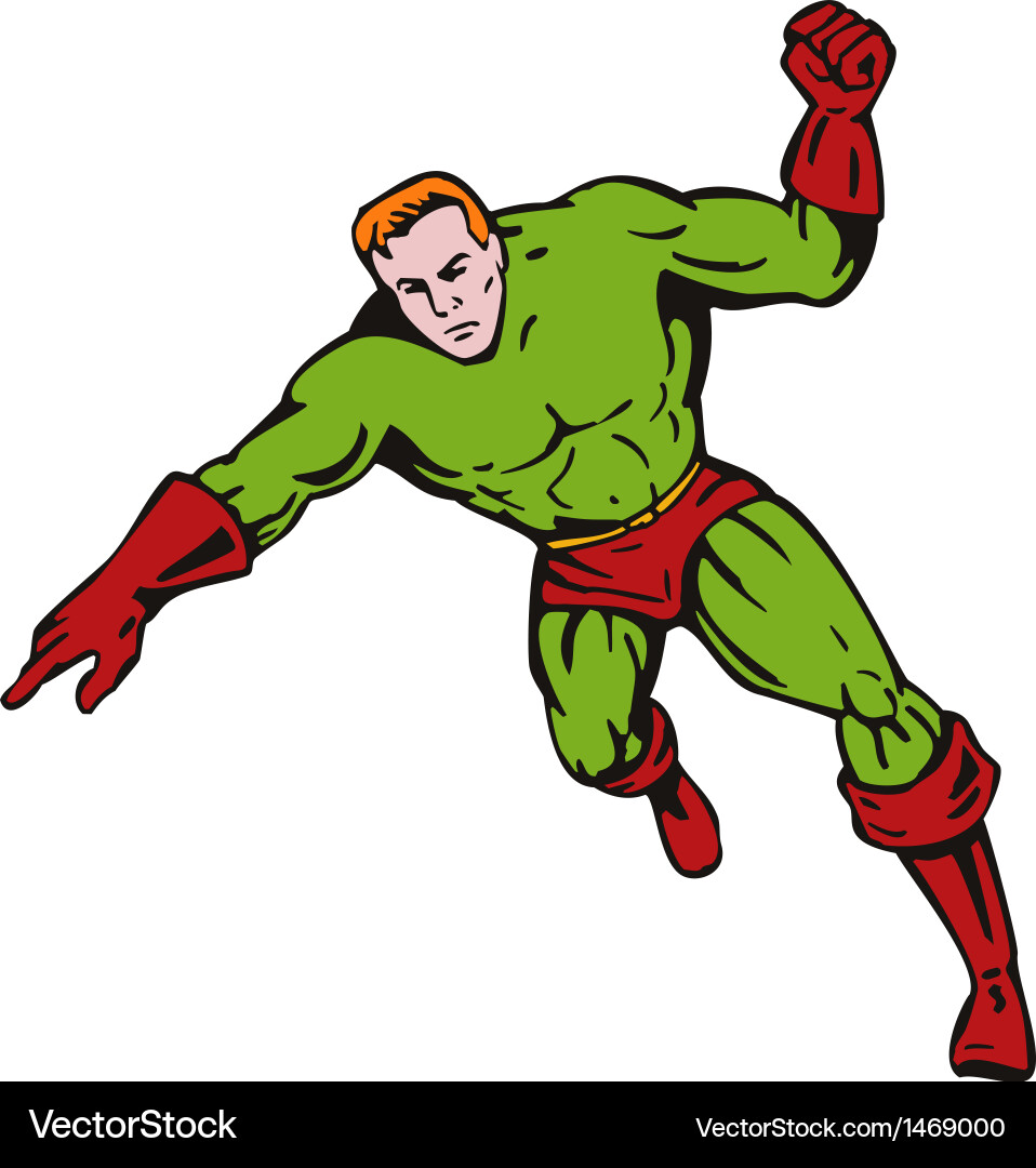 Cartoon super hero running punching Royalty Free Vector