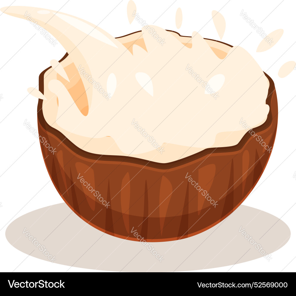 Coconut milk splashing in shell on white Vector Image