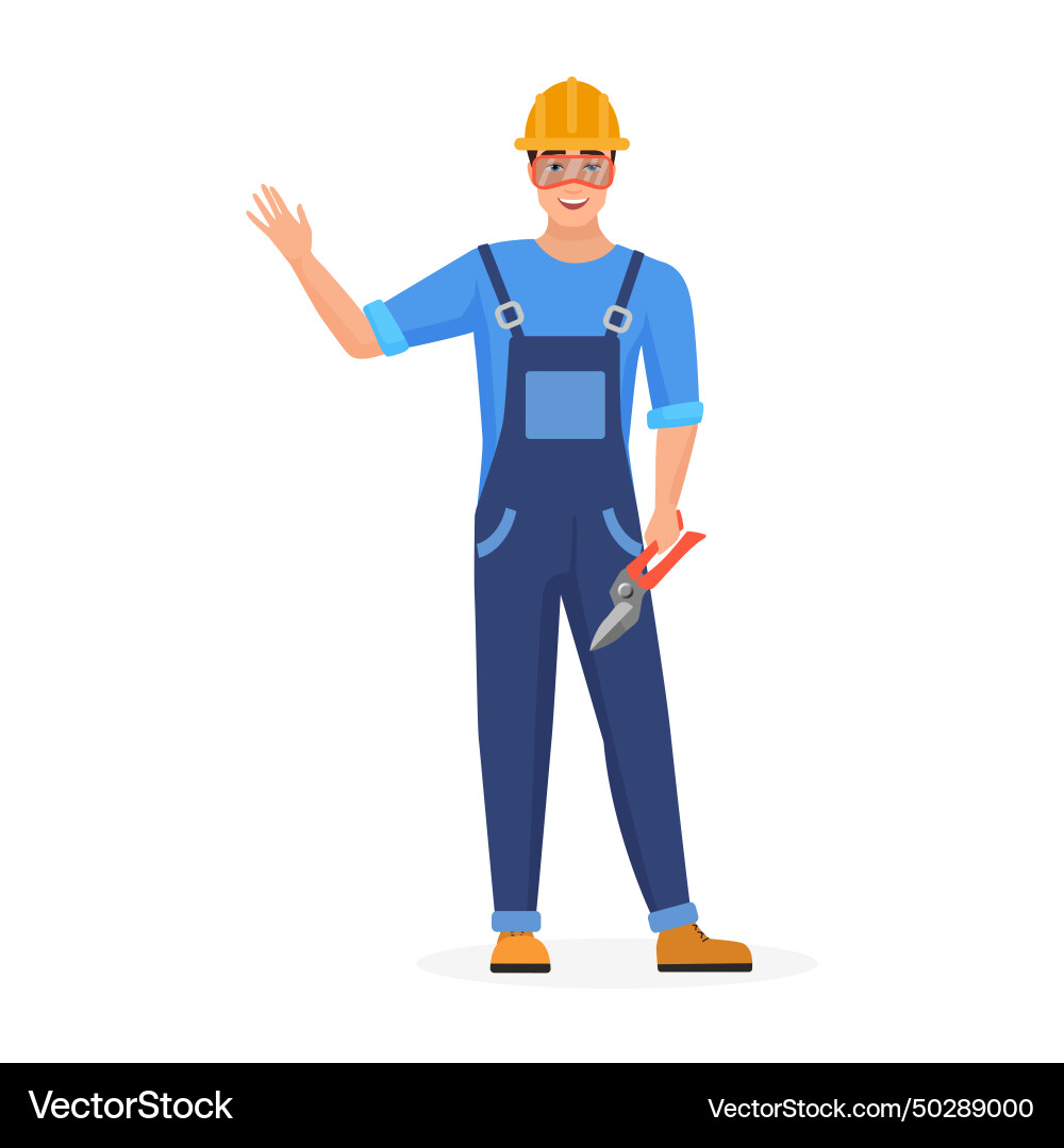 Construction worker in hard hat standing Vector Image