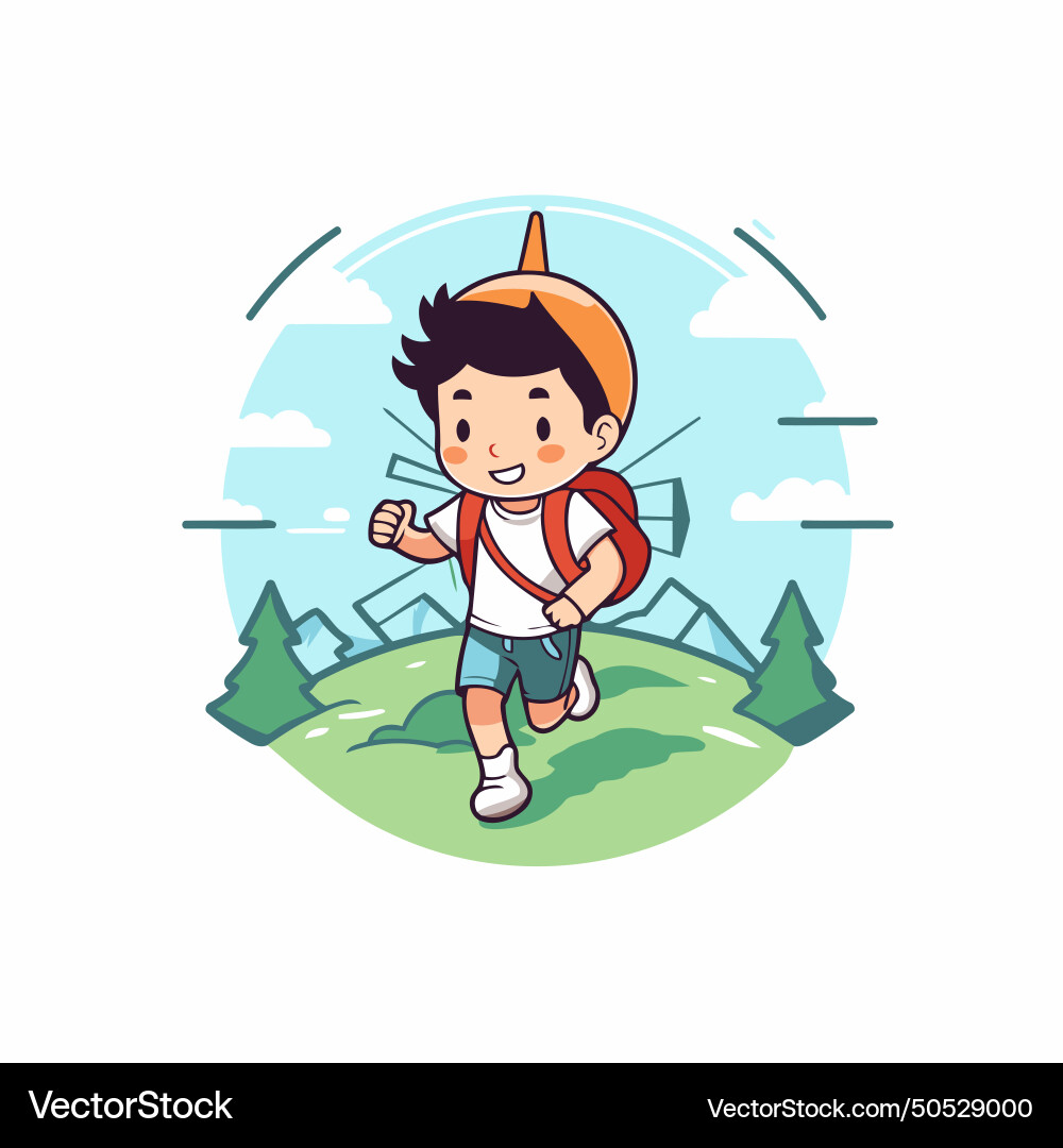 Cute little boy with backpack running in the park Vector Image