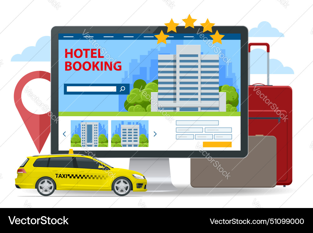 Isometric online hotel booking concept buying Vector Image
