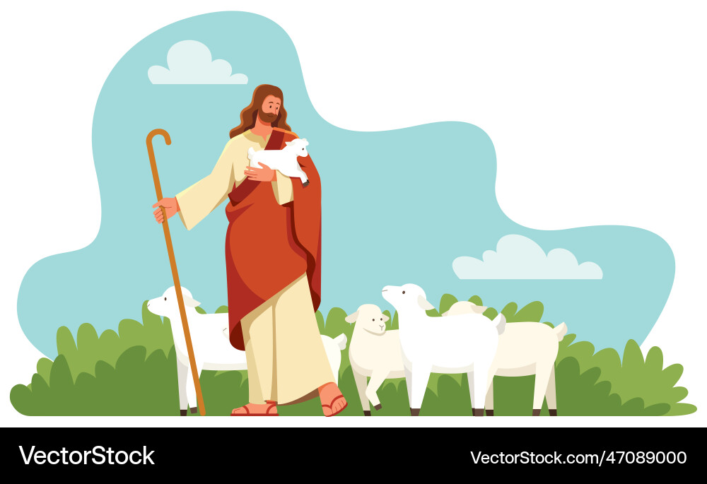 Jesus the good shepherd on white Royalty Free Vector Image